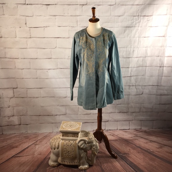 Reba | Jackets & Coats | Reba Embroidered Denim Kimono Jacket In Light ...